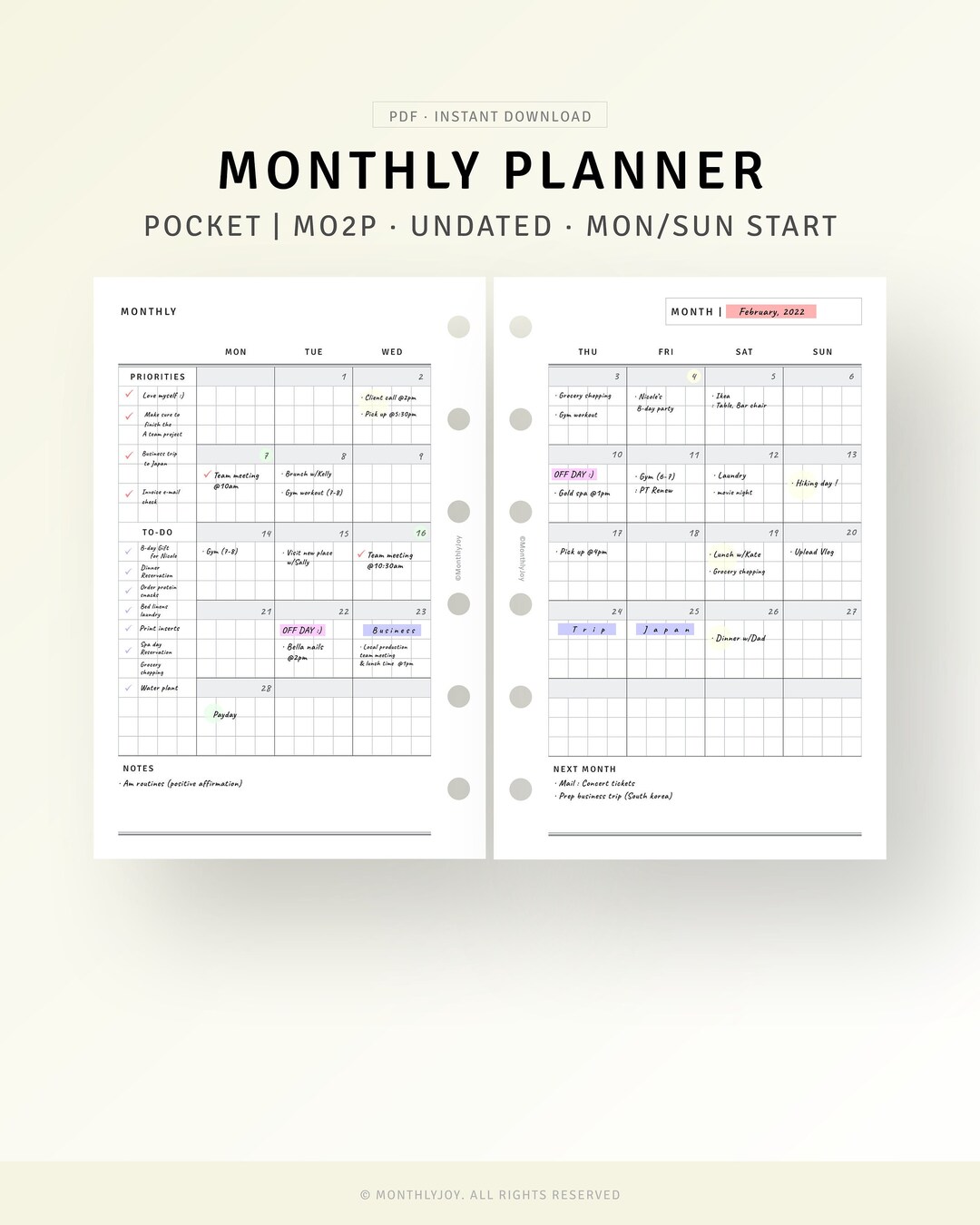 Pocket, Monthly Planner Inserts Printable Month on 2 Pages, Monthly ...