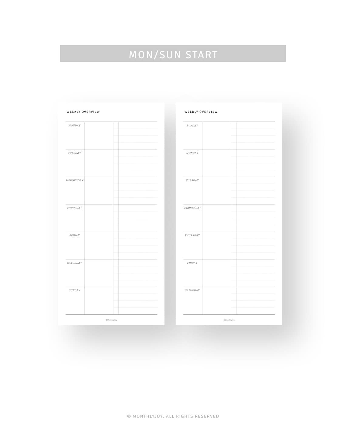 Weekly Overview Template Hobonichi Weeks Inserts Printable Undated ...