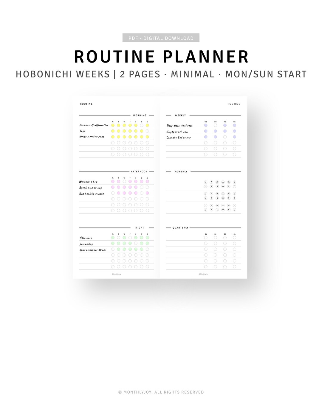 Routine Planner Printable Hobonichi Weeks Inserts, Daily Habit Template ...