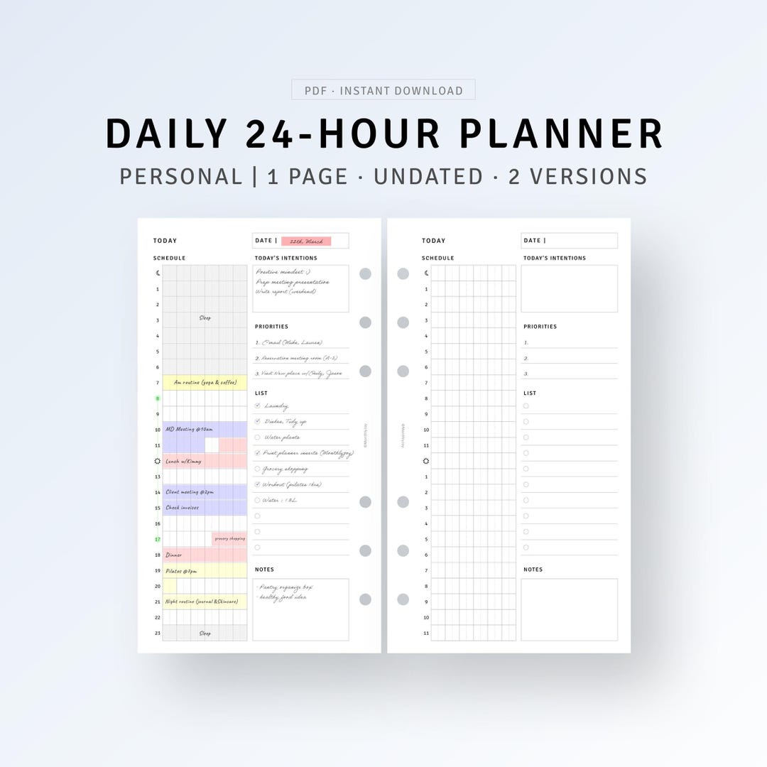 24-hour Planner Printable Time Blocking Template, Schedule Organizer ...