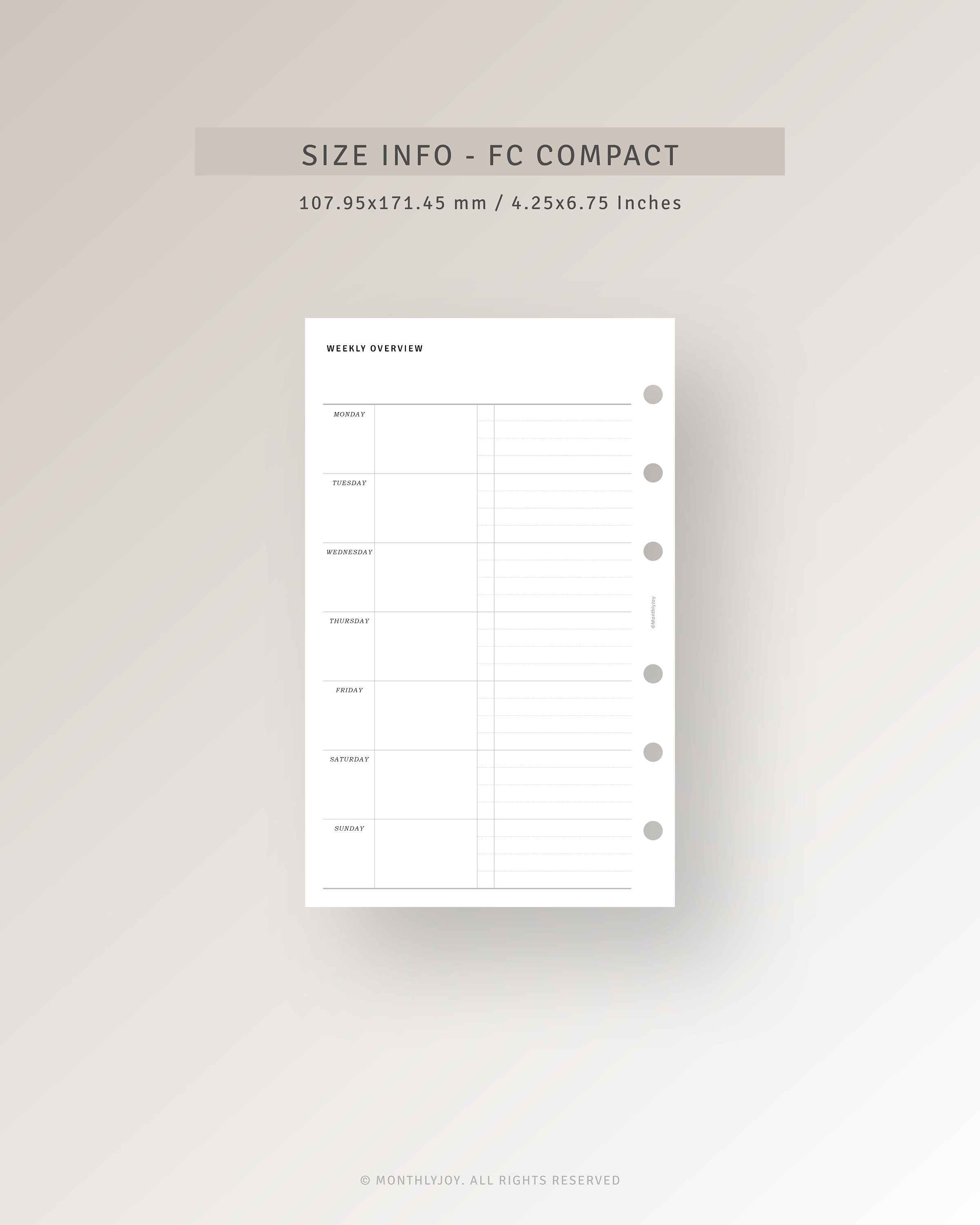 Weekly Overview FC Compact Printable Inserts, Weekly Agenda Organizer ...