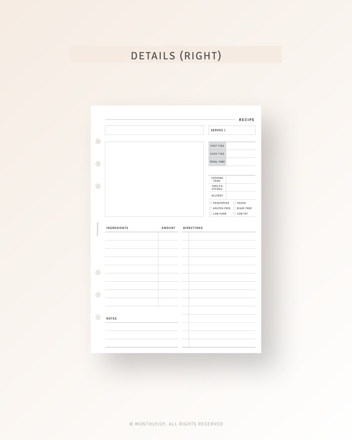 Recipe Planner A5 Size Printable Kitchen Recipe Template - Etsy