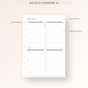 Priority Matrix Template A5 Printable Inserts, Productivity Planner ...