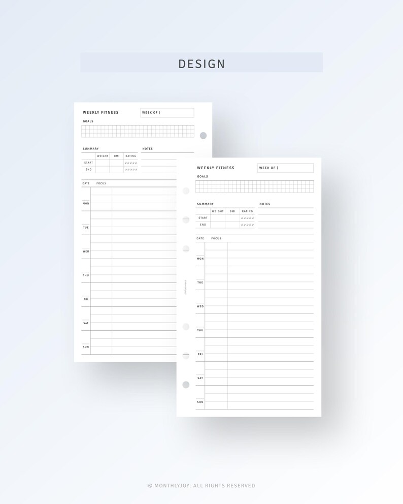 PERSONAL, Weekly Fitness Tracker Inserts Printable Workout Log Calendar ...