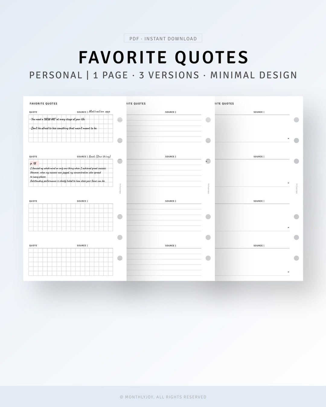 Personal, Favorite Quotes Template Printable Positive Mindset Quotes ...