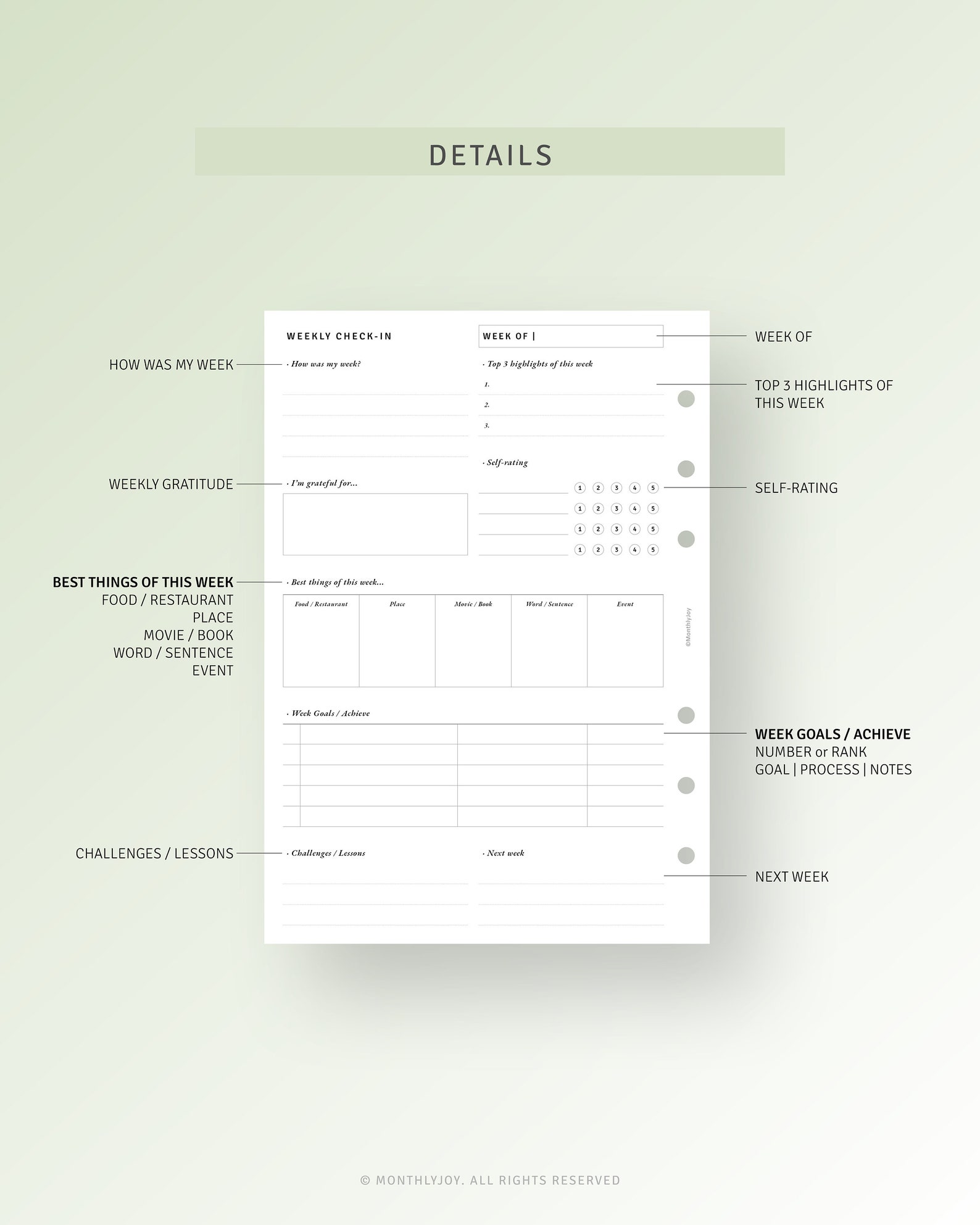 Weekly Review Printable Personal Wide Inserts, Mindfulness Weekly ...
