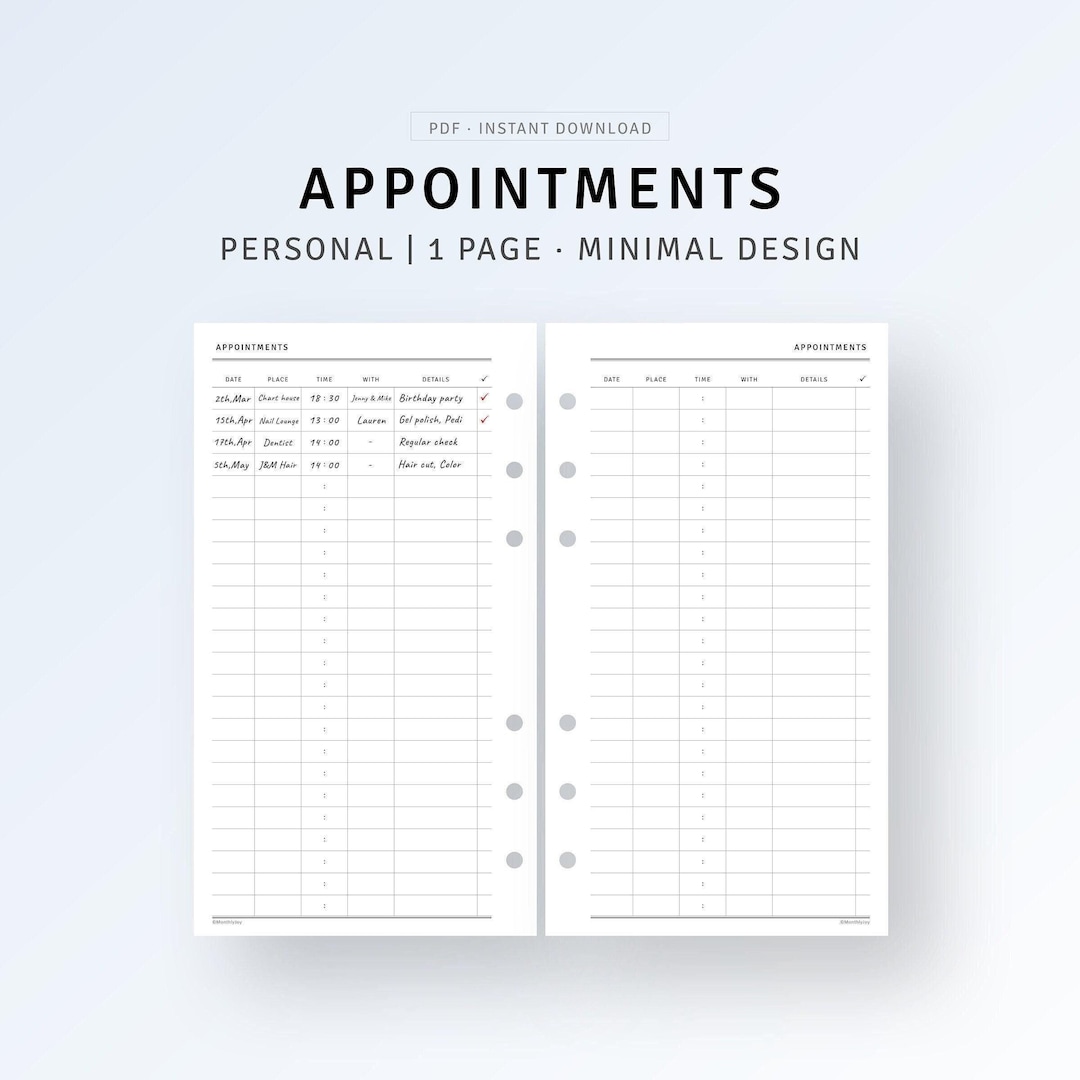 PERSONAL Appointments Scheduling Printable Inserts, Doctor Meeting ...