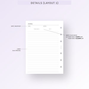 Daily Journal Pages A6 Inserts Printable Manifest Journal, Blank Daily ...
