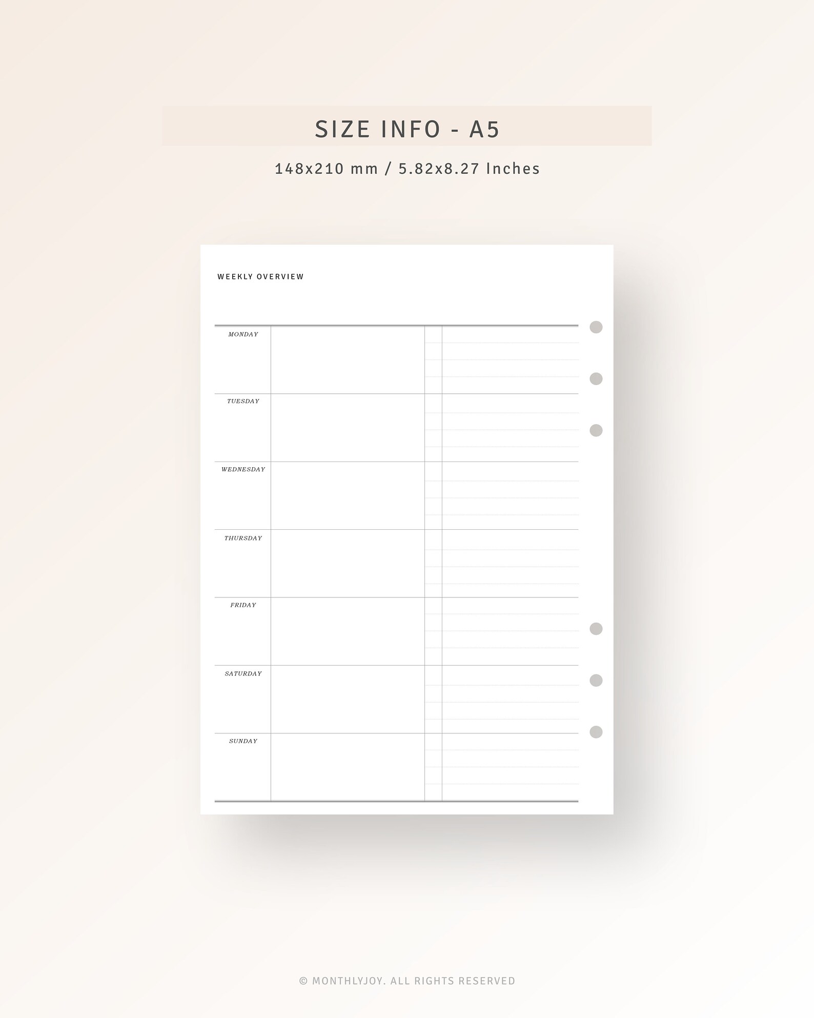 A5 Inserts Weekly Overview Planner Template Undated Weekly - Etsy