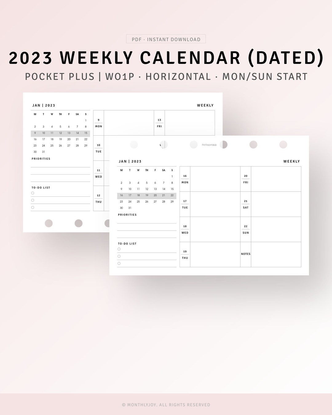 Weekly Planner 2023 Printable Pocket Plus Inserts Dated Weekly Calendar ...