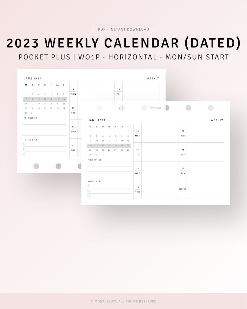 Weekly Planner 2023 Printable Pocket Plus Inserts Dated - Etsy