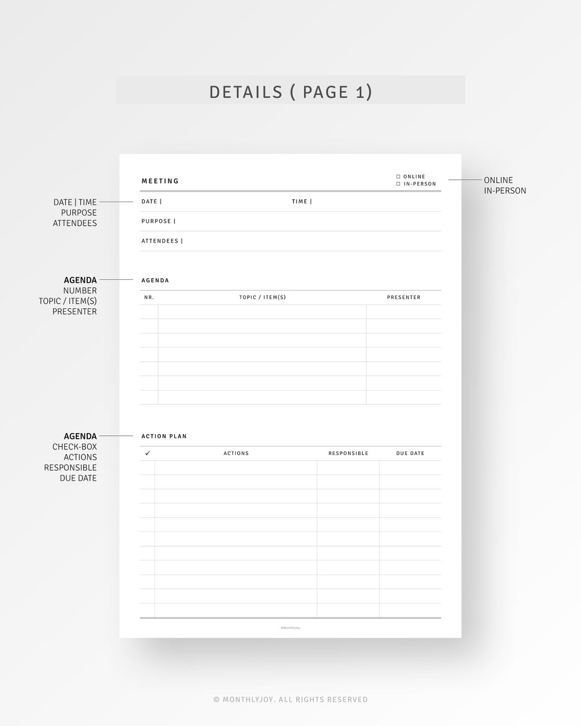 Meeting Notes Printable A4/letter Planner Inserts, Work Project ...