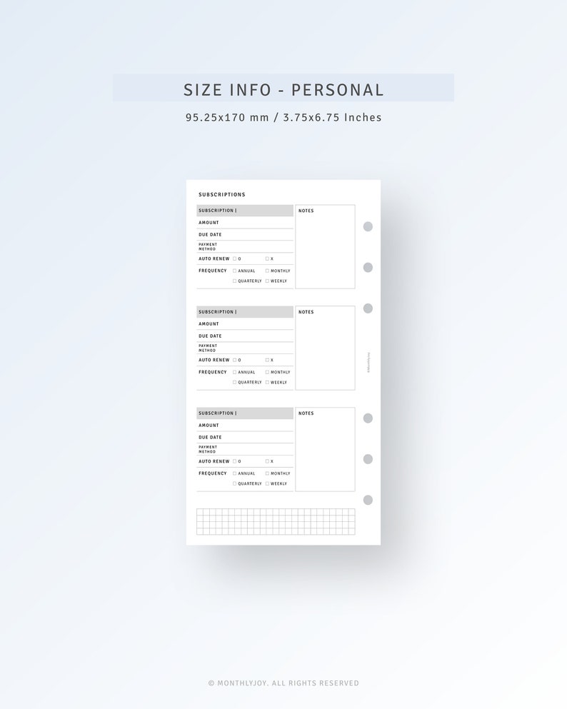 Personal Ring Subscription Tracker Printable Inserts - Etsy