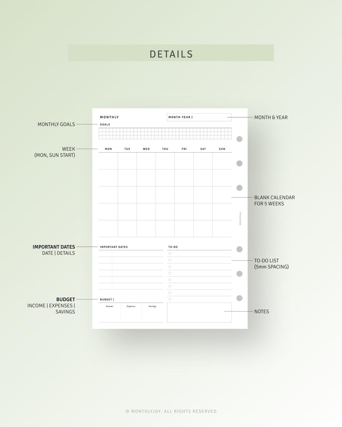 Month at A Glance Printable Personal Wide Inserts, Blank Calendar With ...