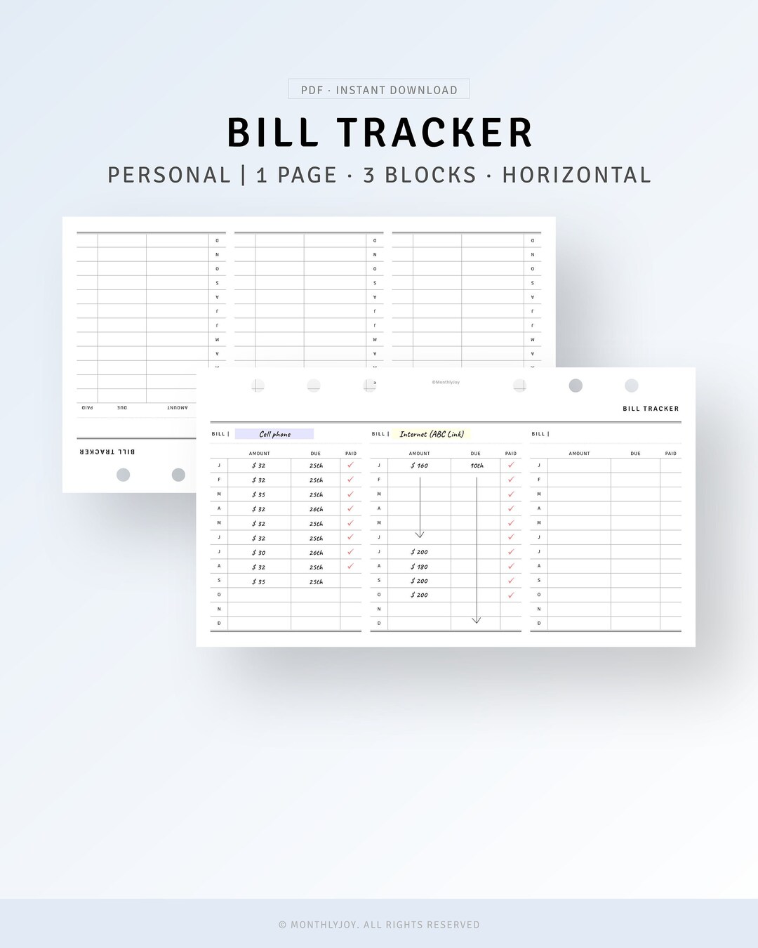 Personal, Bill Tracker Organizer Template Printable Expense Tracker ...