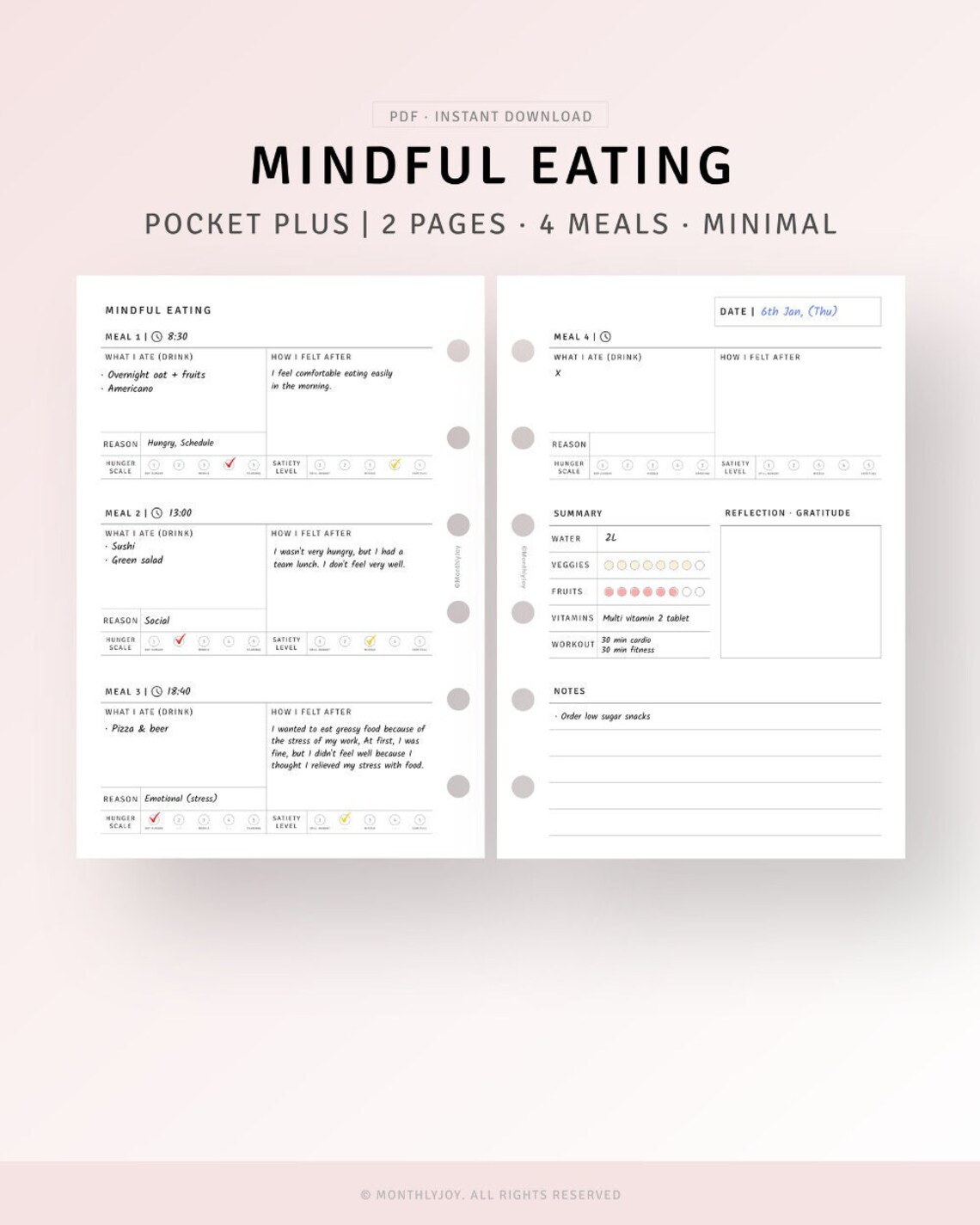 Mindful Eating Food Journal Printable Pocket Plus Inserts - Etsy