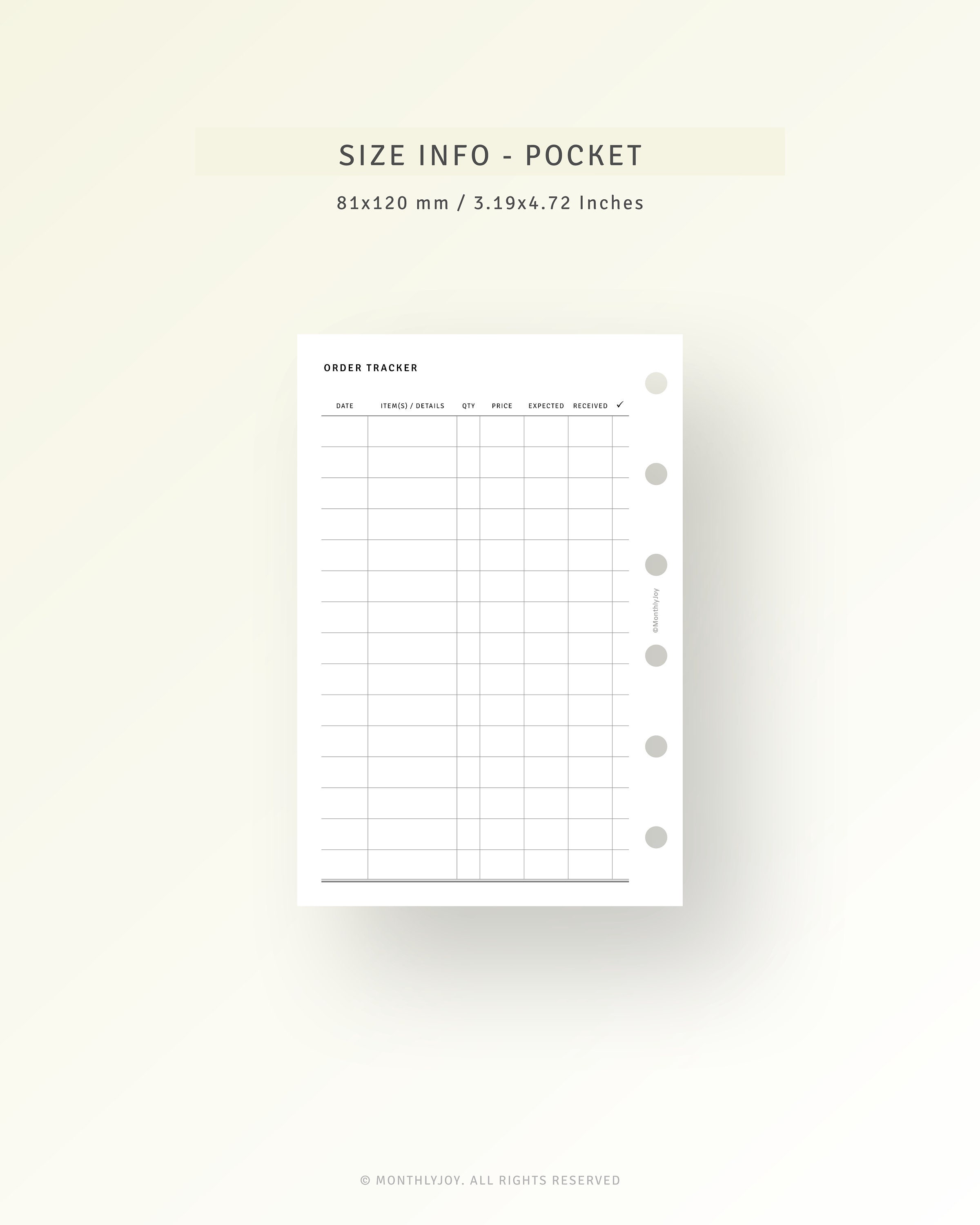 Order Tracker Printable Pocket Size Inserts, Purchase Log, Online ...