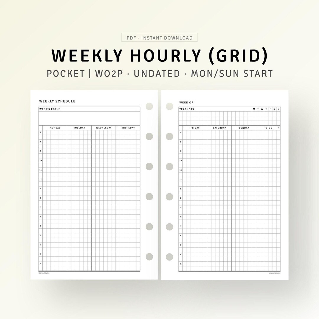 Pocket Size Printable Weekly Hourly Planner Template, Weekly Agenda ...