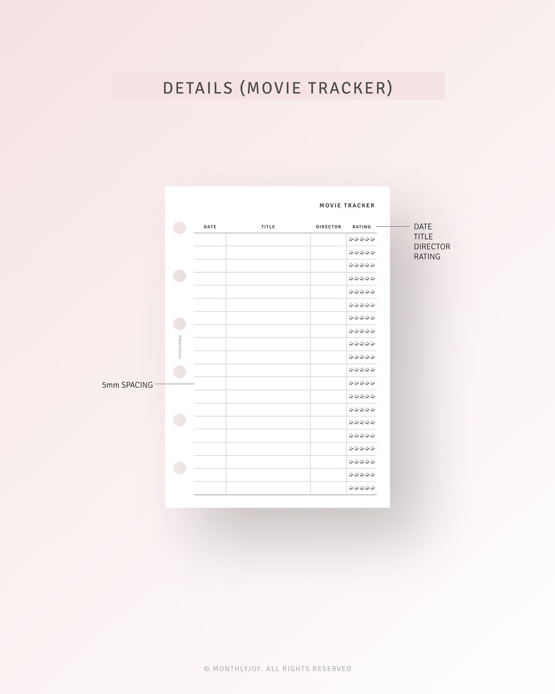 Movie Journal Printable Movie Tracker Pocket Plus Inserts - Etsy