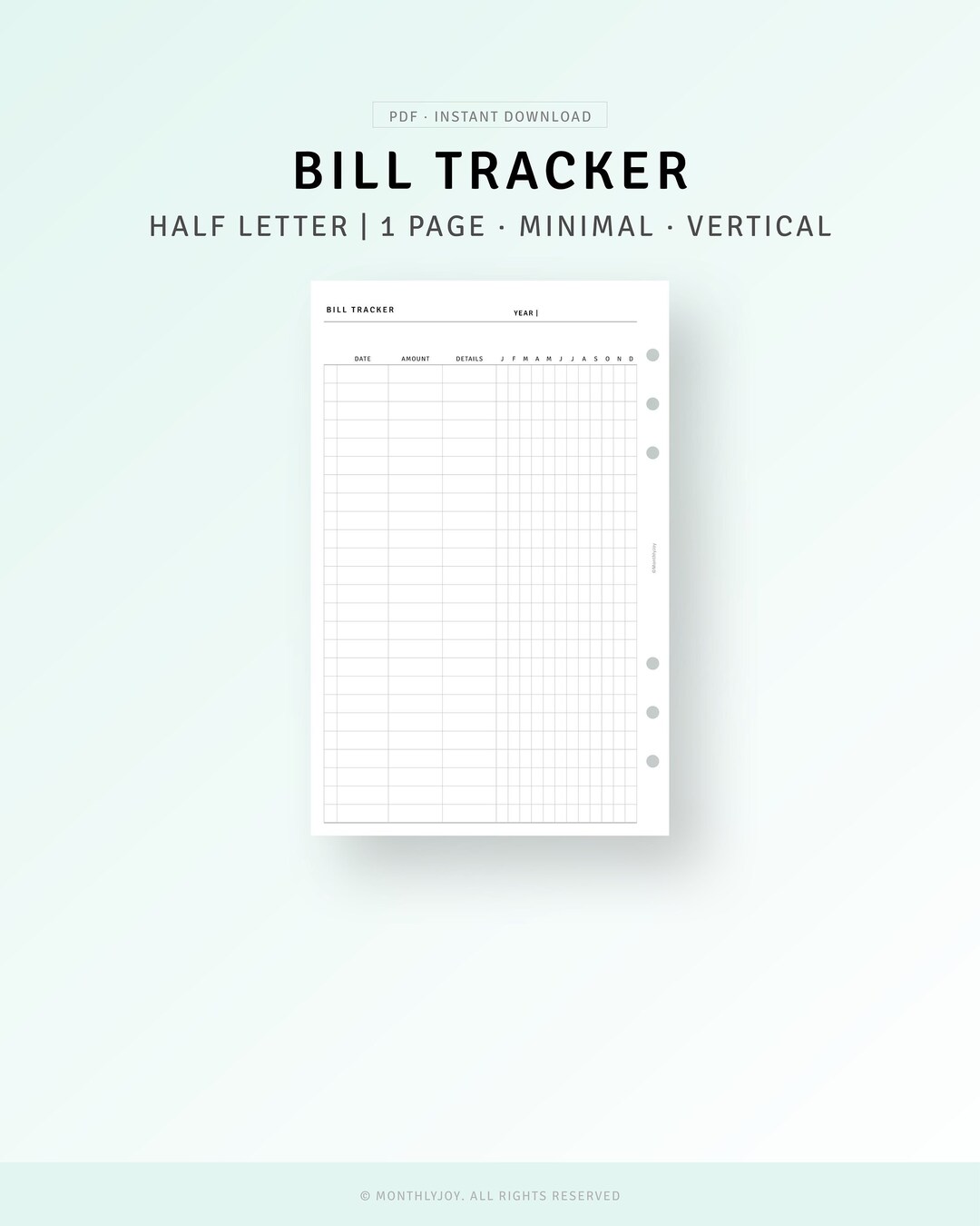 Bill Tracker Printable Half-letter Inserts Spending Journal - Etsy