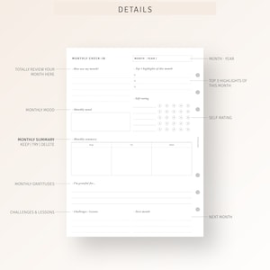 A5 Monthly Review Printable Month Reflection Template PDF, Month Check ...