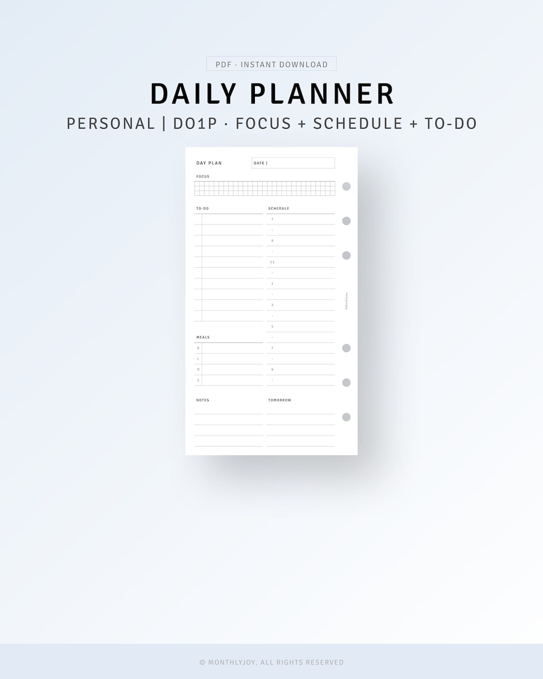 Personal, Daily Planner Printable, Daily Hourly Template, Day on 1 Page ...