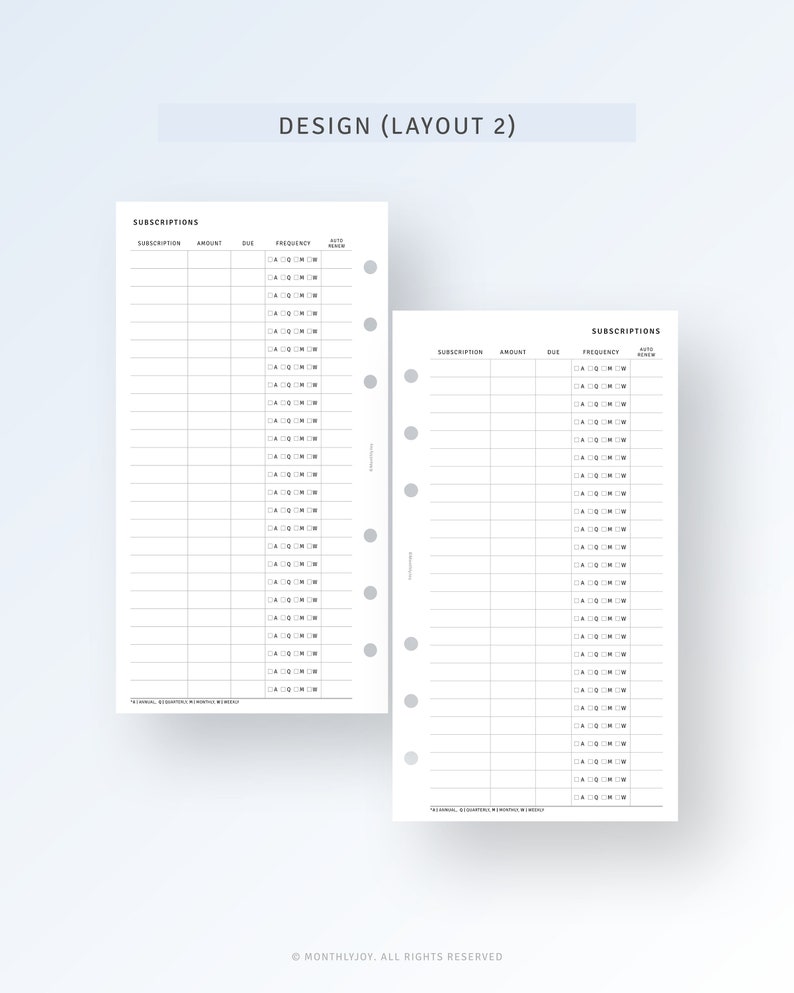 Personal Ring Subscription Tracker Printable Inserts - Etsy