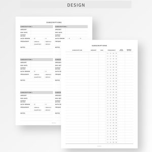 Subscription Tracker A4, Letter Inserts Printable Membership Log ...