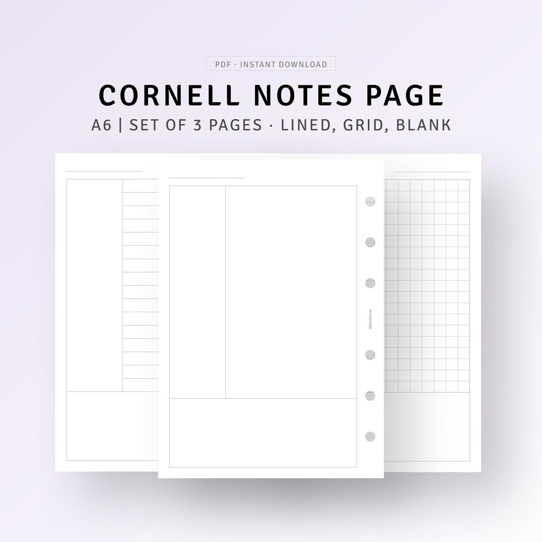 Cornell Notes A6 Planner Inserts, Brain Dump, Lecture Notes, Simple ...