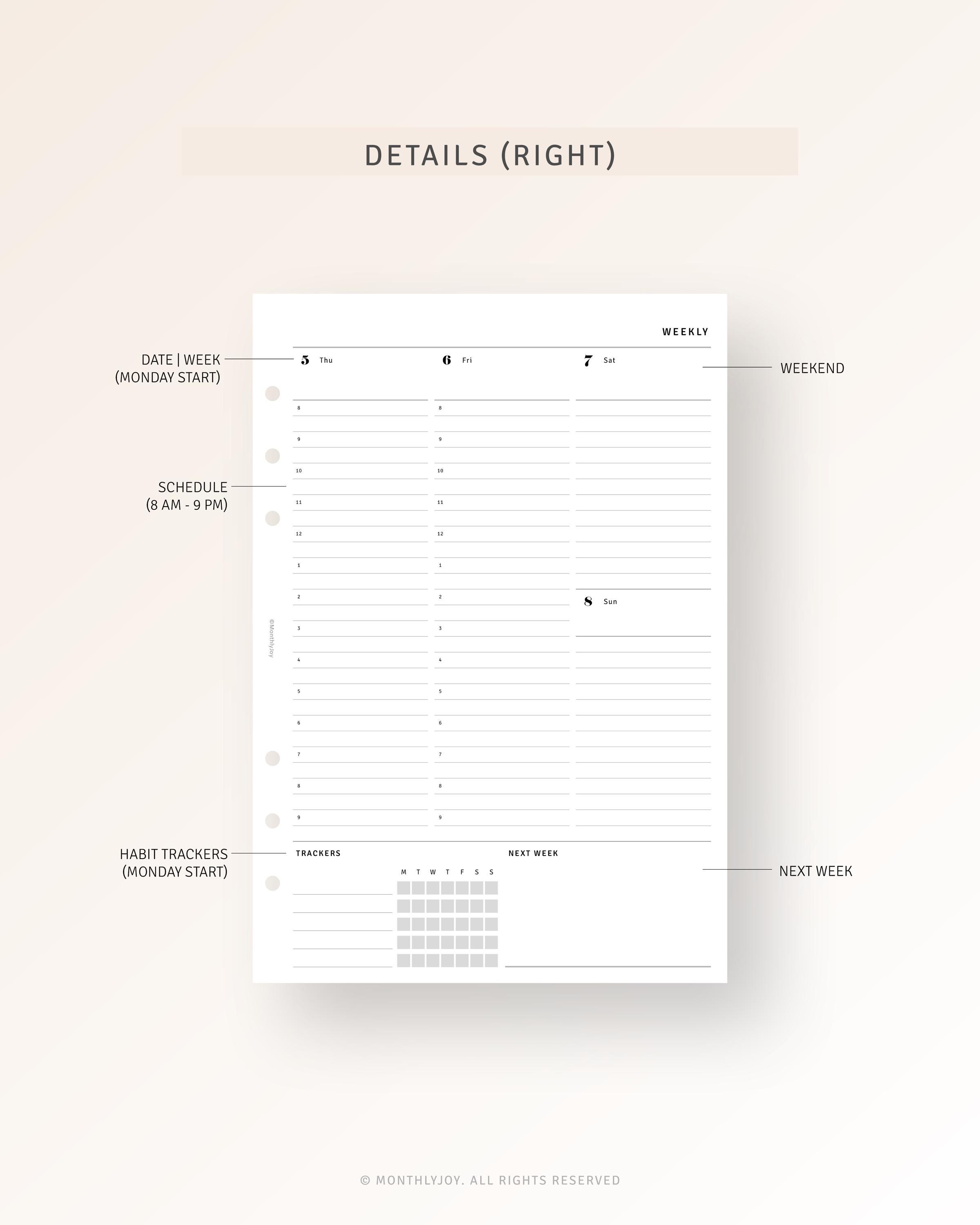 A5 Inserts, 2026 Weekly Planner Printable 2026 Dated Weekly Schedule ...