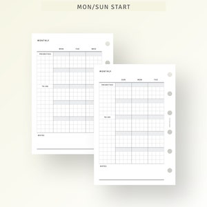 Pocket, Monthly Planner Inserts Printable Month on 2 Pages, Monthly ...
