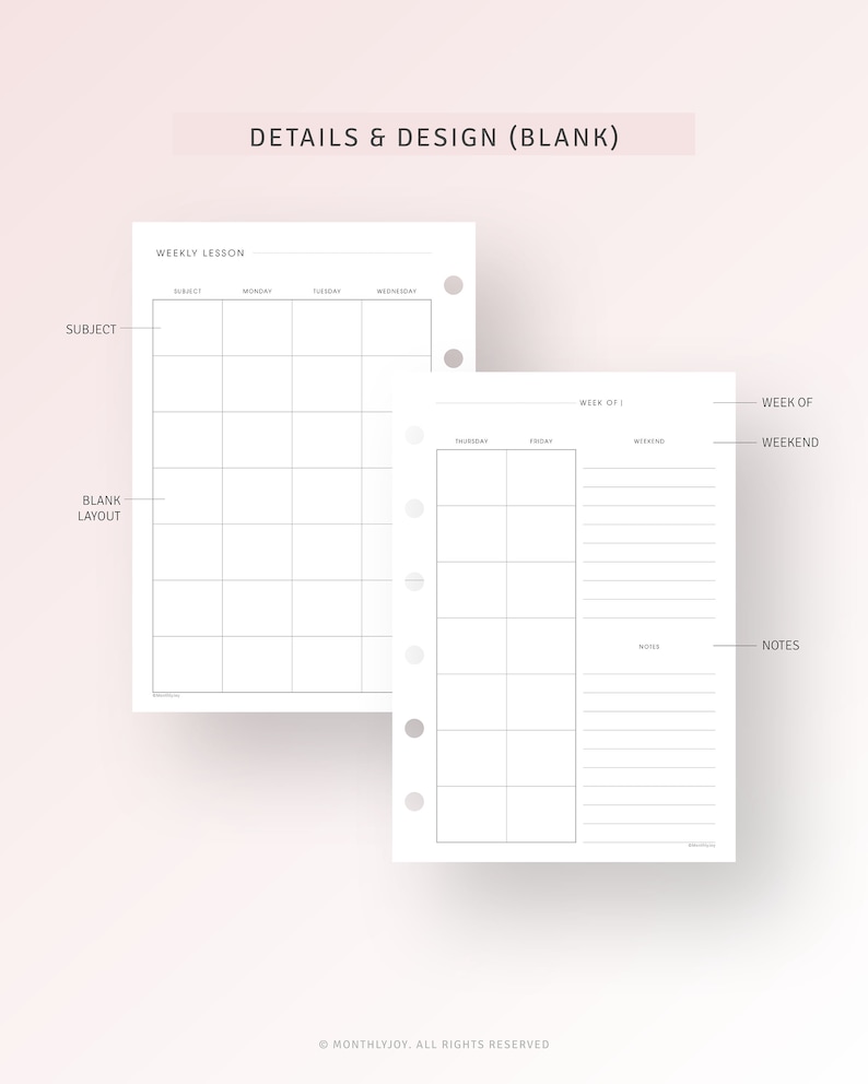 Weekly Lesson Planner Pocket Plus Inserts Printable, Subject Calendar ...