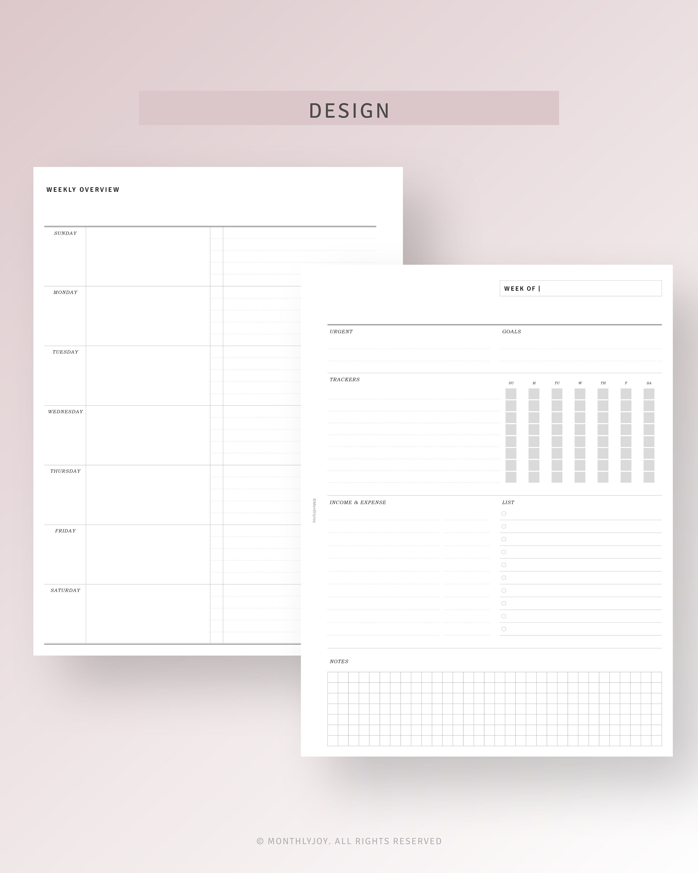 Weekly Overview Template HP Classic Inserts Printable Undated Weekly ...