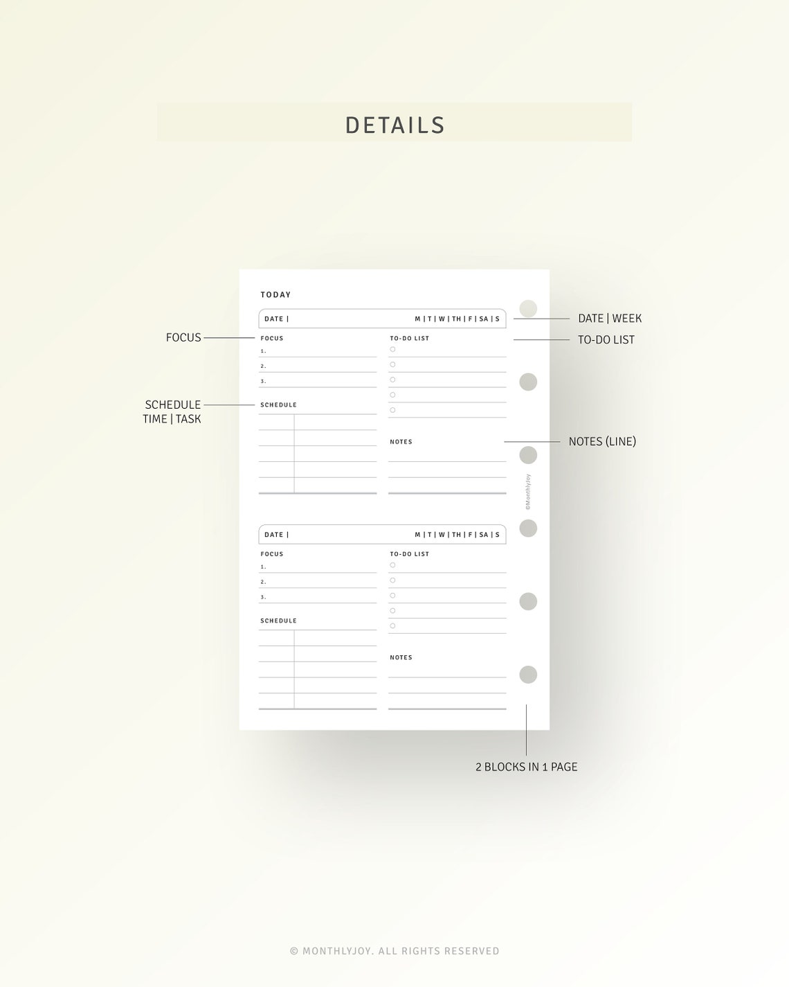 Pocket Ring, Daily Planner PDF Printable 2 Days on 1 Page, Undated ...