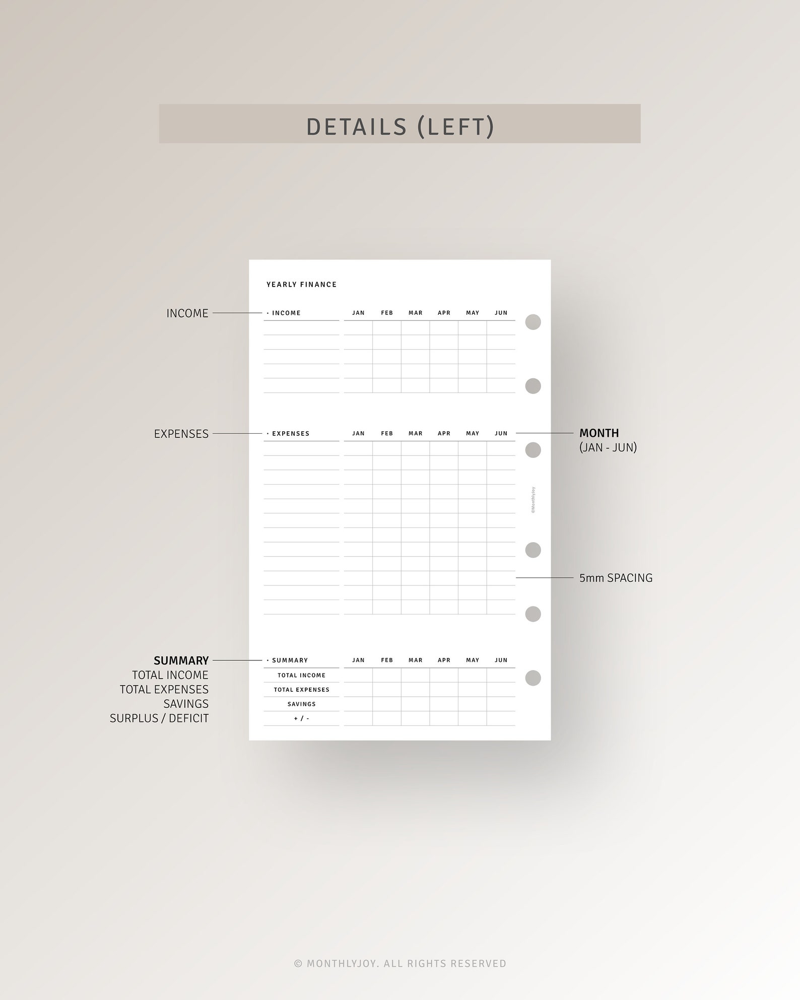 Yearly Finance Overview Printable FC Compact, Bill Organizer, Income ...