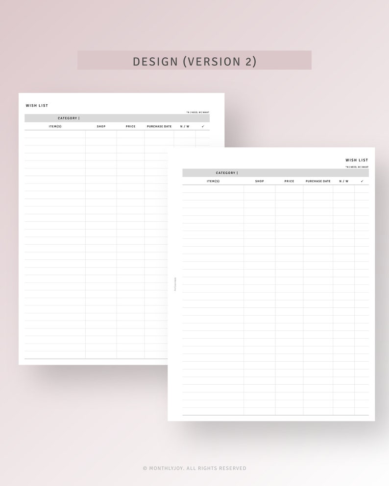 Wish List Tracker Printable HP Classic Ring, Shopping List, to Buy List ...