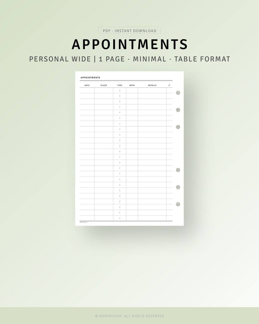 Appointment Tracker Printable Personal Wide Inserts - Etsy
