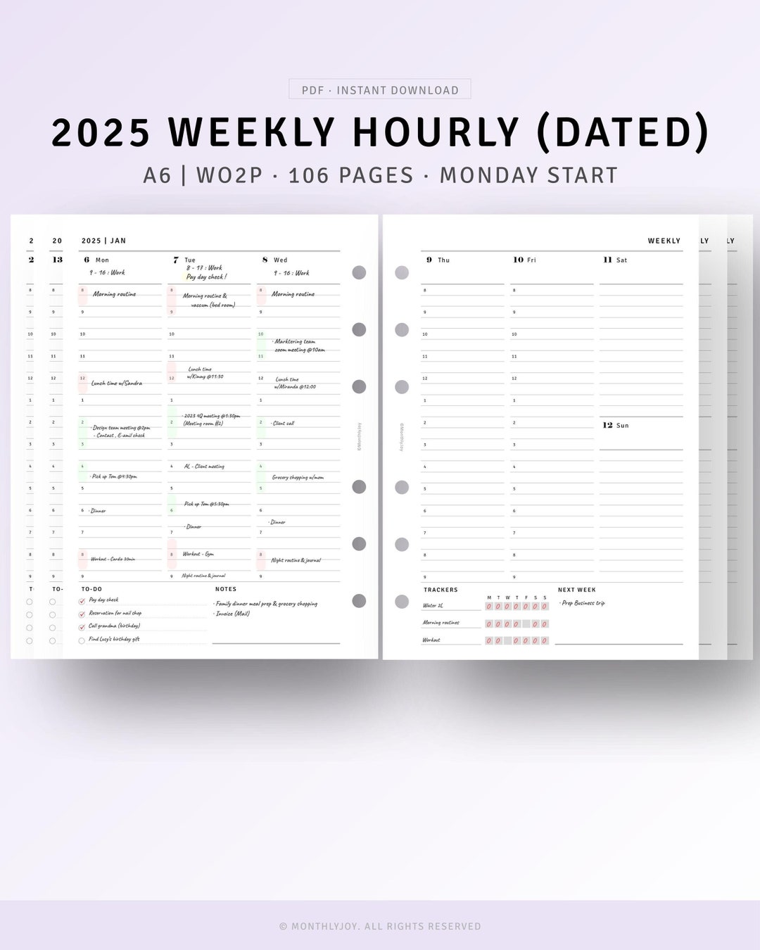 2025 Weekly Planner Printable A6 Inserts, 2025 Dated Weekly Schedule ...