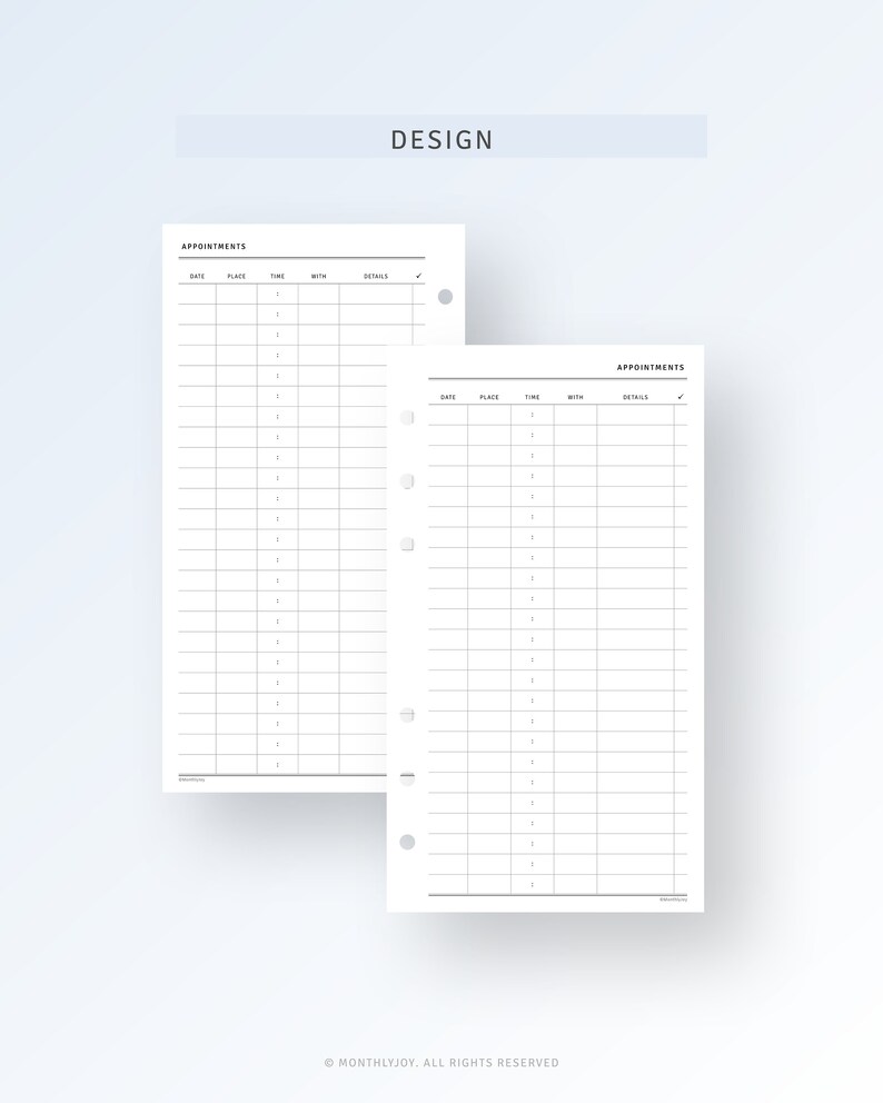PERSONAL Appointments Scheduling Printable Inserts, Doctor Meeting ...