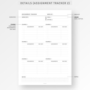 Assignment Planner Printable A4/letter Inserts PDF, Student Homework ...