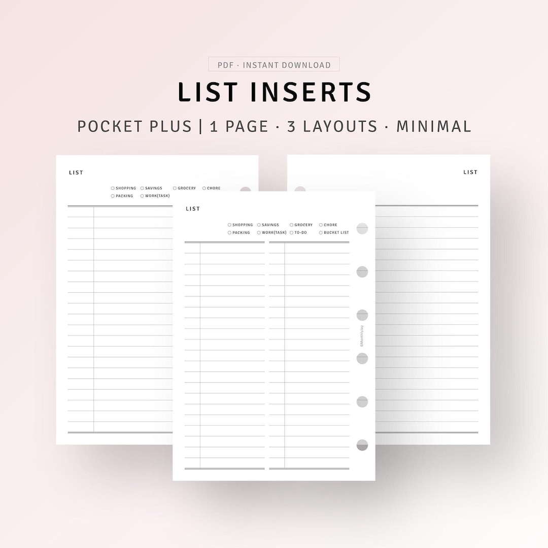 To Do List Printable Pocket Plus Inserts, Task List Template Worksheet ...