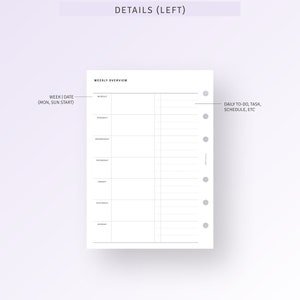 Weekly Overview Printable A6 Size Inserts, Simple Weekly Agenda Layout ...