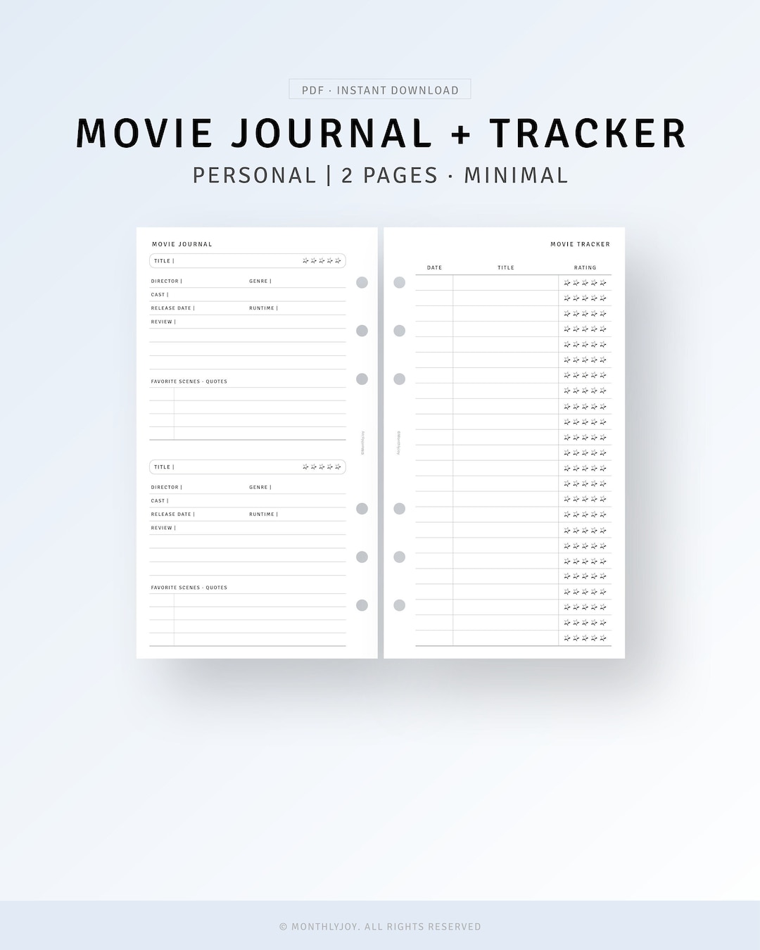 Personal Movie Tracker Movie Journal Printable TV Series - Etsy