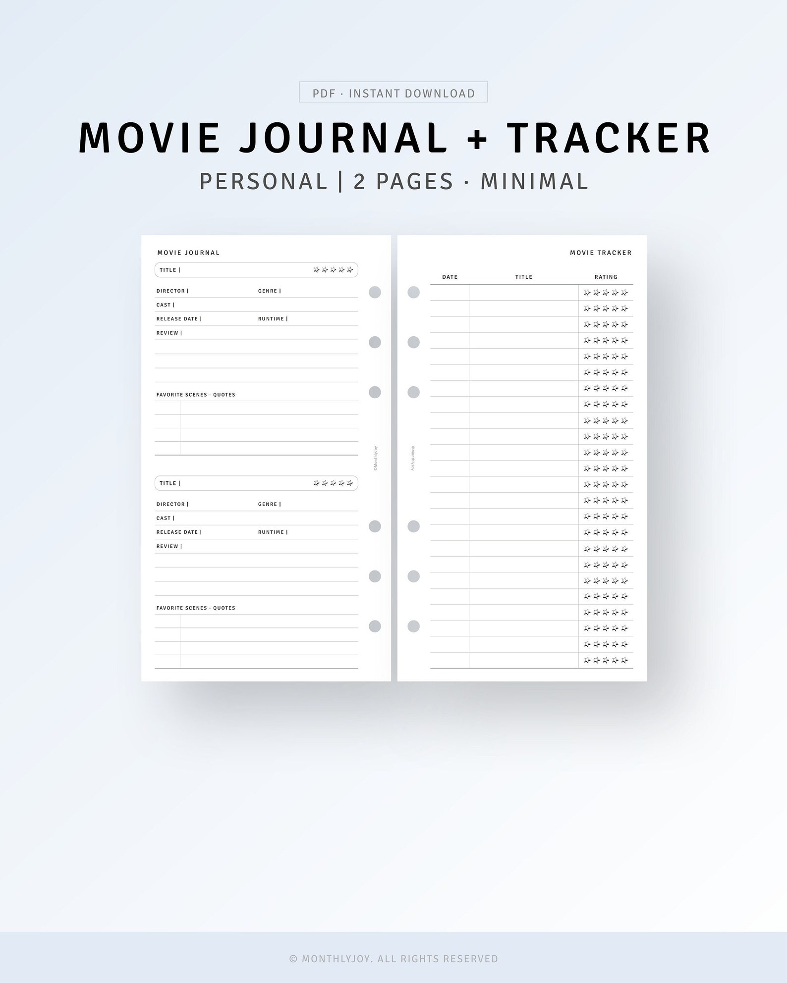 Personal Movie Tracker Movie Journal Printable Movie Watch - Etsy