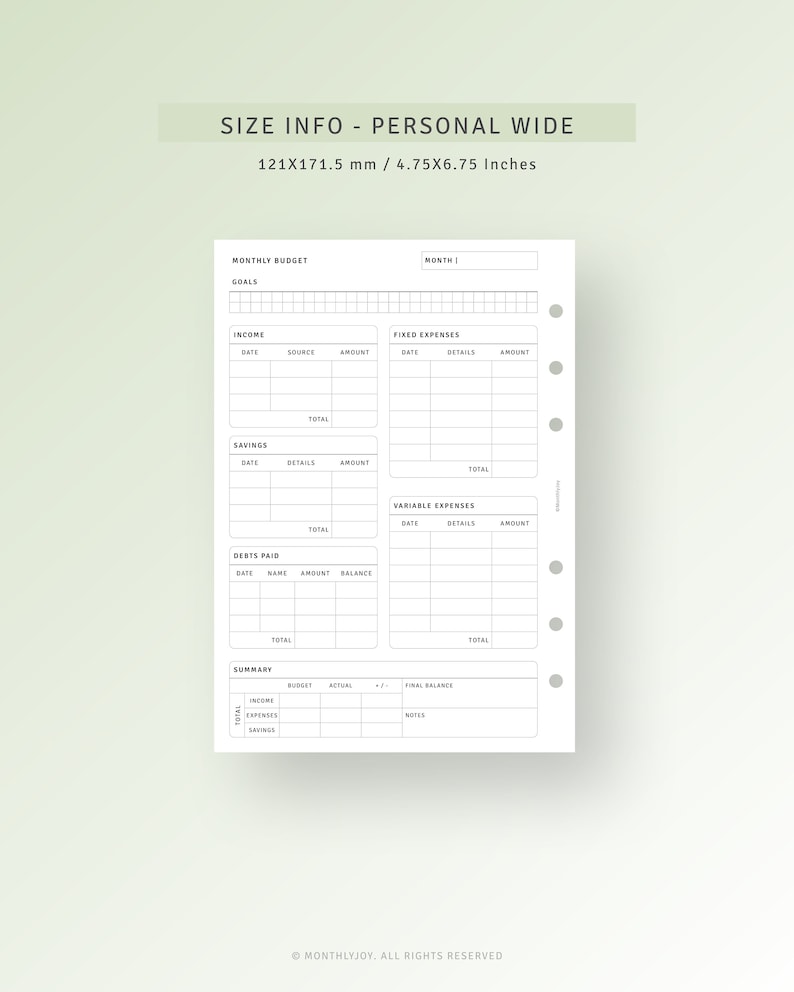 Budget Planner Printable Personal Wide Inserts, Finance Template, Income Expense Tracker, Money ...