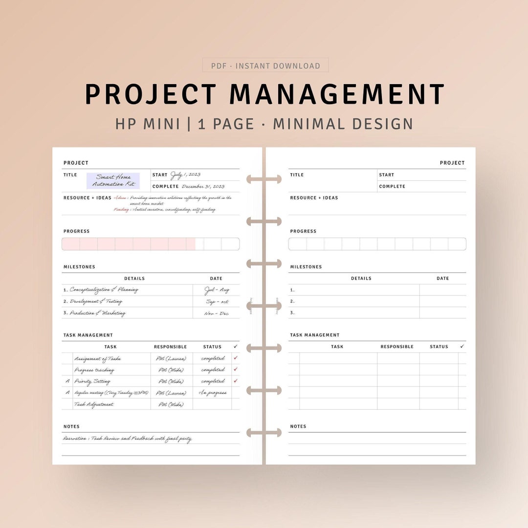 Project Management Template HP Mini Inserts Printable Office Team ...