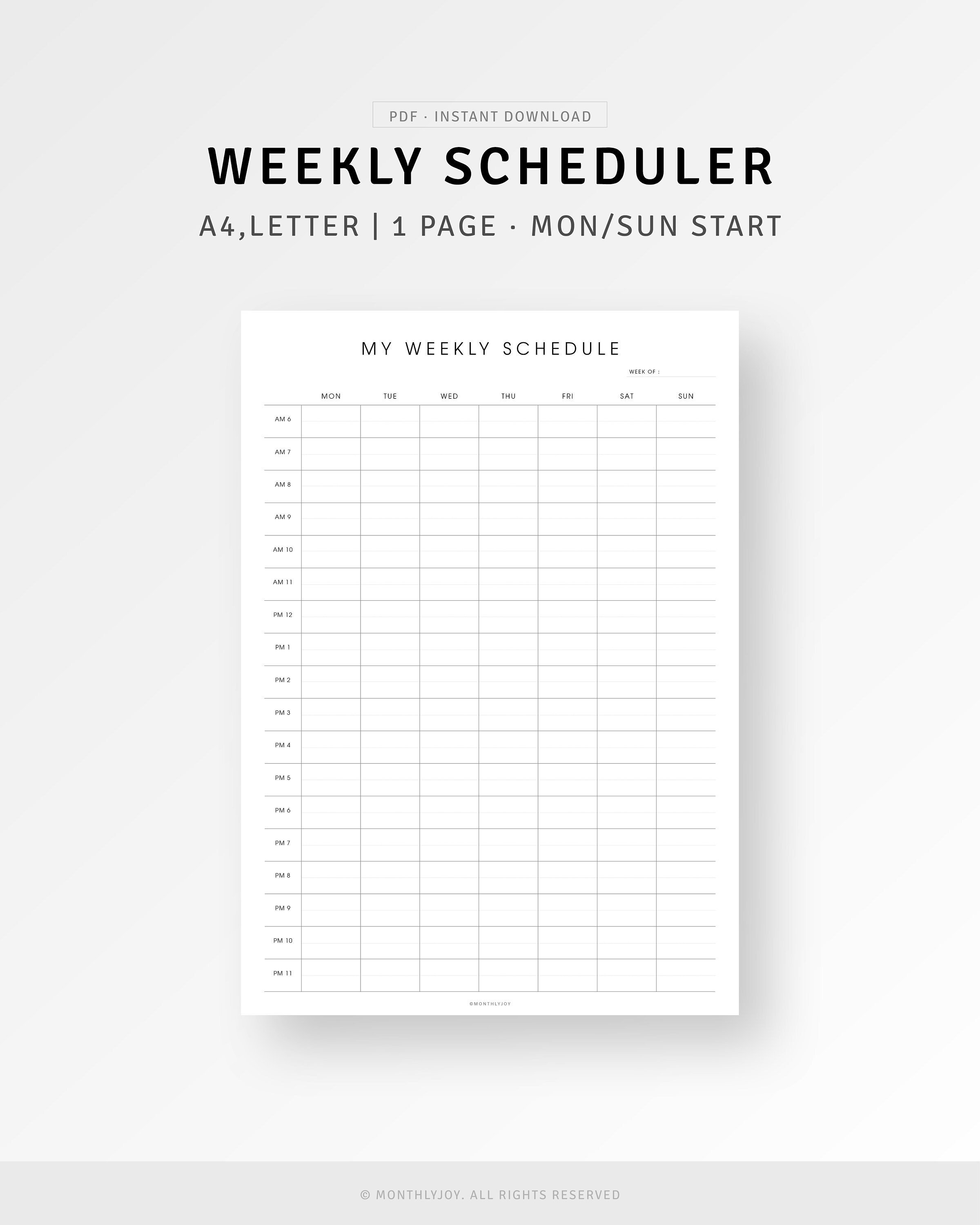 Calendars & Planners Weekly Agenda A4 US Letter Size Minimal Weekly ...
