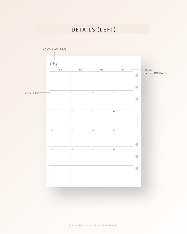 2026 A5 Monthly Planner Printable Dated Calendar Inserts Refills ...