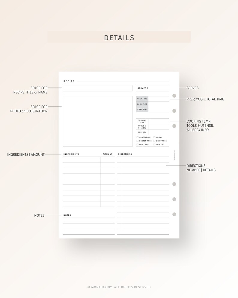 Recipe Planner A5 Size Printable Kitchen Recipe Template - Etsy