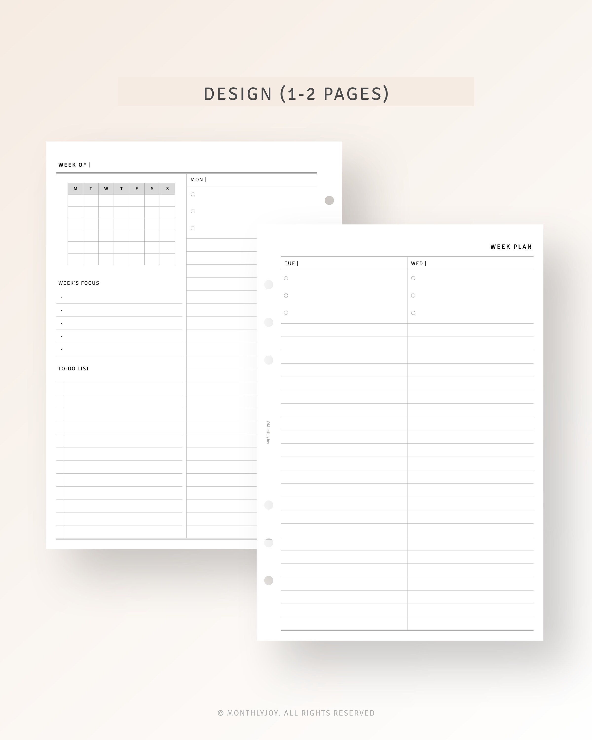 Week on 4 Pages A5 Inserts Printable Weekly Planner PDF - Etsy